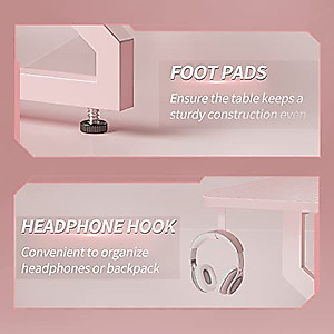 CubiCubi Simple Gaming Desk Z Shaped 40 inch Gamer Workstation, Home Computer Carbon Fiber Surface Gaming Desk PC Table with Headphone Hook, Pink