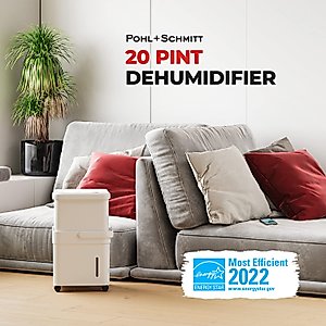 Pohl+Schmitt 2000 Sq Ft Cube Dehumidifier - 20 Pint Energy Star Portable Dehumidifier — Low Noise, Smart Humidity Control, and LED Control Panel with Lift and Twist Design