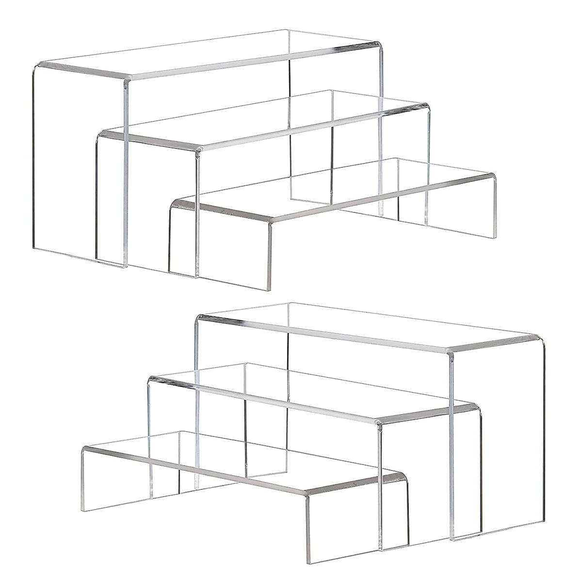 ANDGOO 2 Sets Large Acrylic Risers, Clear Rectangular Showcase Collectibles Display Shelf, Retail Desktop Display Stand for Organize and Decoration