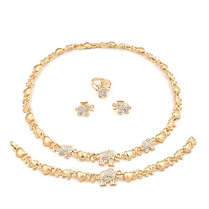 Giffor African Elephant Rings 14K Animal Jewelry Sets For Women Bracelets Bangle Gold Filled Earrings Necklaces Gifts Friendship