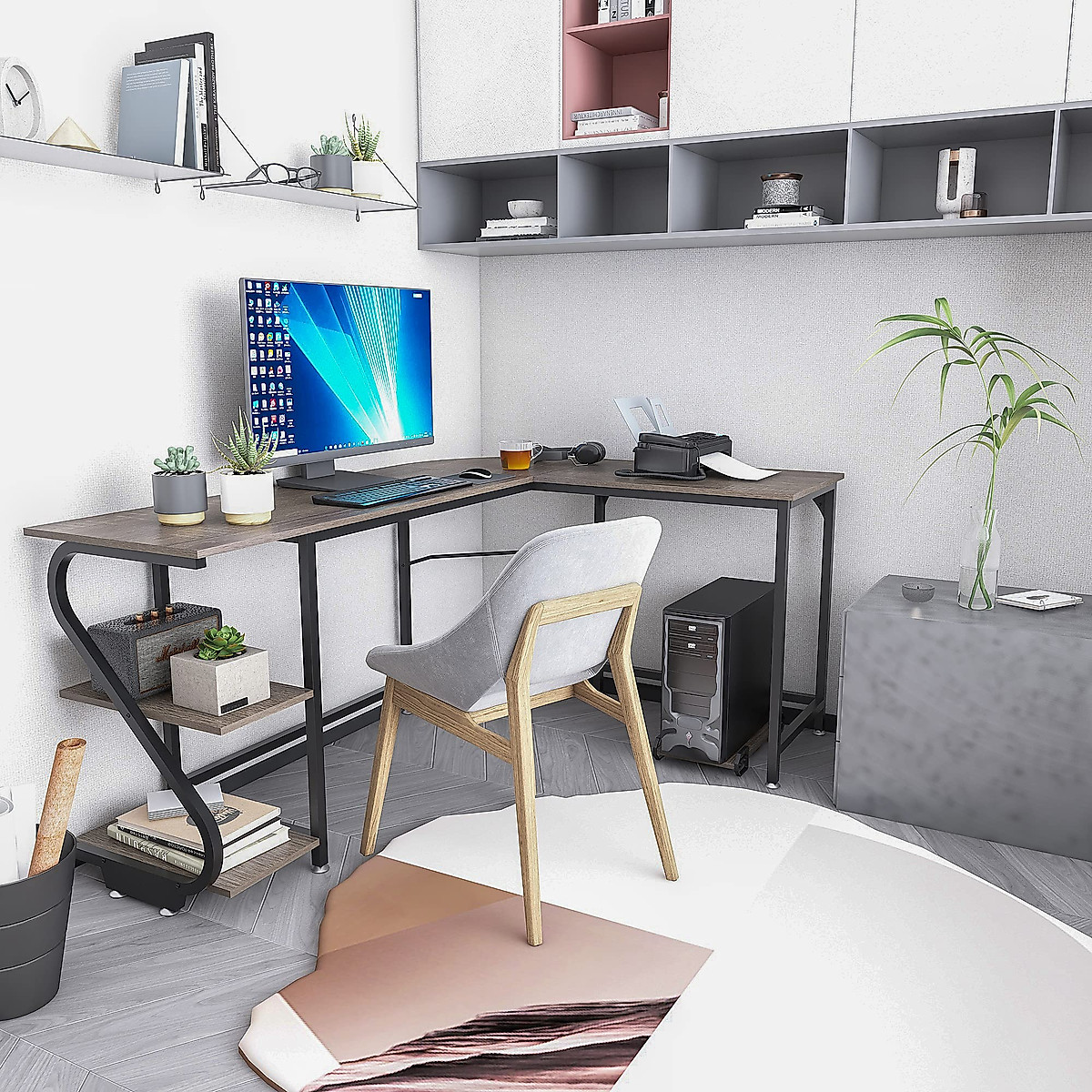 Weehom Reversible L Shaped Desk with Shelves Large Corner Computer Gaming Desks for Home Office Writing Workstation Wooden Table