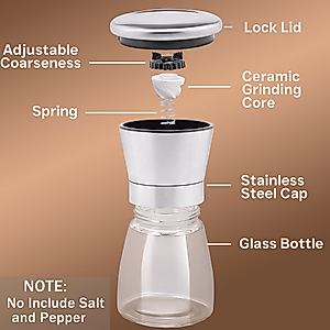Stainless Steel Salt and Pepper Grinder Set of 2 - Pepper Mill & Salt Mill with Adjustable Coarseness - Glass Spice Shakers - Easy Clean Ceramic Grinders W/Funnel