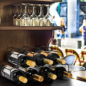 AVLA Metal Countertop Wine Rack, 9 Bottles Wine Holder for Wine Storage, Freestanding Modern Small Wine Bottle Storage, Geometric Design Tabletop Wine Rack Holder for Wine Cellar Bar Cabinet, Black