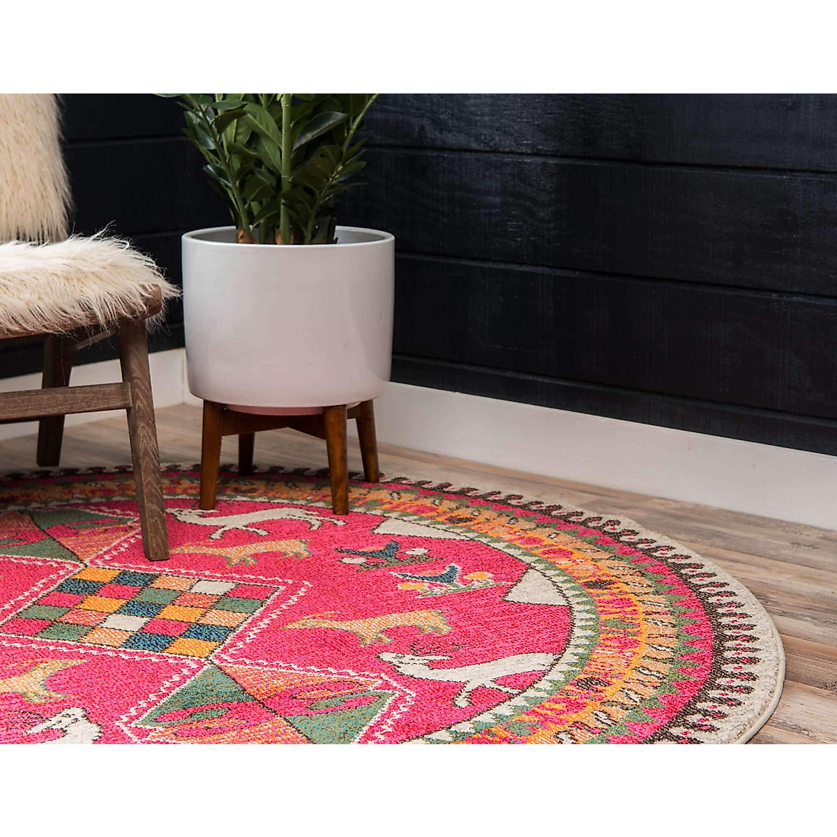 Unique Loom Sedona Collection Southwestern, Border, Over-Dyed, Animals, Tribal, Abstract Area Rug, 3 Feet 3 Inch, Pink/Beige