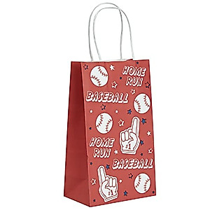 BLUE PANDA Baseball Party Favor Gift Bags with Handles (Red, 5.3 x 9 x 3.15 in, 24 Pack)