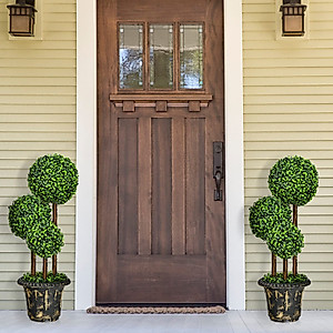 Goplus 3 Ft Artificial Boxwood Topiary Tree, 2 Pack Fake Greenery Plants Triple Ball Tree, Leaves & Cement-Filled Plastic Flower Pot Decorative Trees for Home, Office, Indoor and Outdoor Use