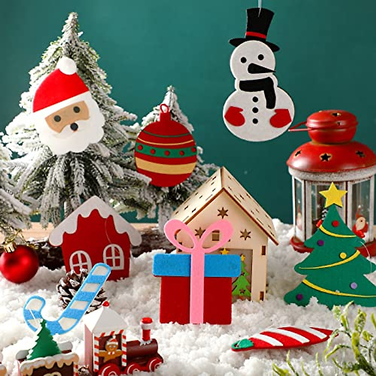 50 Pieces Christmas Tree Felt Ornament Hanging Decorations 5 Inches Mini Xmas Tree Kids Toddler DIY Felt Craft Santa Snowman Angel Reindeer Hanging Ornament for Christmas Tree Party Decorations Gifts