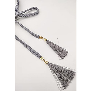 Women Girls Braided Knotted Waist Belt Skinny Mixed Color Rope Exotic Chain Tassel for Dress Skirt (Grey Lace)