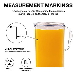 LocknLock Aqua Fridge Door Water Jug with Handle BPA Free Plastic Pitcher with Flip Top Lid Perfect for Making Teas and Juices, 3 Quarts, Clear