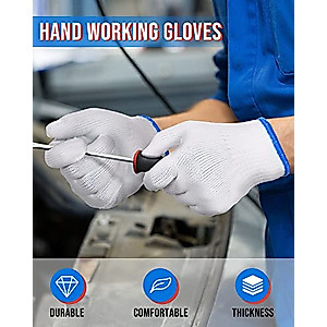 60 Pairs Cotton Work Gloves Garden Gloves Men Women Hand Cotton Safety Gloves for Industry Warehouse Gardening Construction, Red, Blue