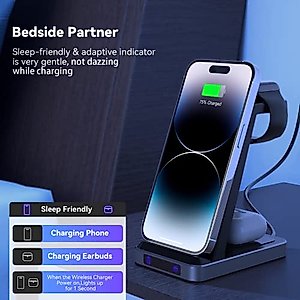 Charging Station for iPhone Multiple Devices - 3 in 1 Fast Wireless Charger Dock Stand for iPhone 14 13 12 11 Pro X Max XS XR 8 7 Plus 6s 6 Apple Watch Series 7 6 SE 5 4 3 2 & Airpods with Adapter