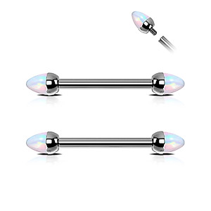 Jewseen 14G Nipple Rings G23 Titanium Internally Threaded Nipple Barbell Opal Bridge Piercing Jewelry 14mm Nipple Piercing Jewelry Spike Nipple Bar for Women Men