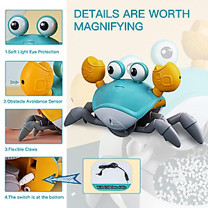 DASDSA Crawling Sensory Tummy time Toys for 1 Year Old boy Girl,Walking Crab Baby Toys Moving Dancing with Music and Light,Avoid Obstacles, Interactive Development