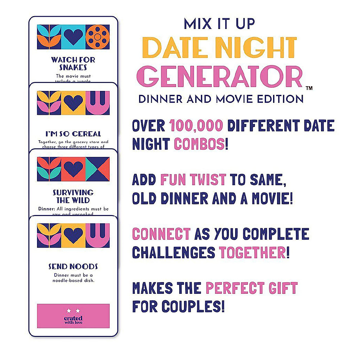 Date Night Ideas Generator Card Game - 100,000 Exciting Dinner Movie Challenges for Couples, Unique Gifts for Bridal Shower, Marriage, Newlywed, Ultimate Date Night for Adventure, Romance, Intimacy