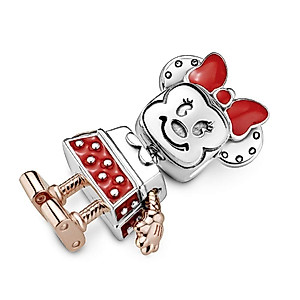 Pandora Disney Minnie robot sterling silver Rose charm with red enamel
