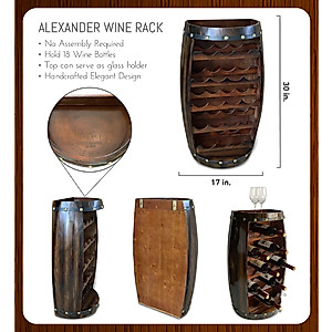 CoTa Global Alexander Wall Mounted Wine Rack - 18 Wine Bottles Freestanding Wooden Barrel Wine Holder, Hanging Bottle Rack or Floor Stand, Rustic Wine Storage Shelf Organizer for Wine Bar & Home Décor