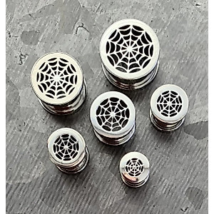 Lobal Domination PAIR of Spider Web Screw Fit Steel Tunnels Spiderweb Ear Plugs - 2g thru 1" (2g (6mm))