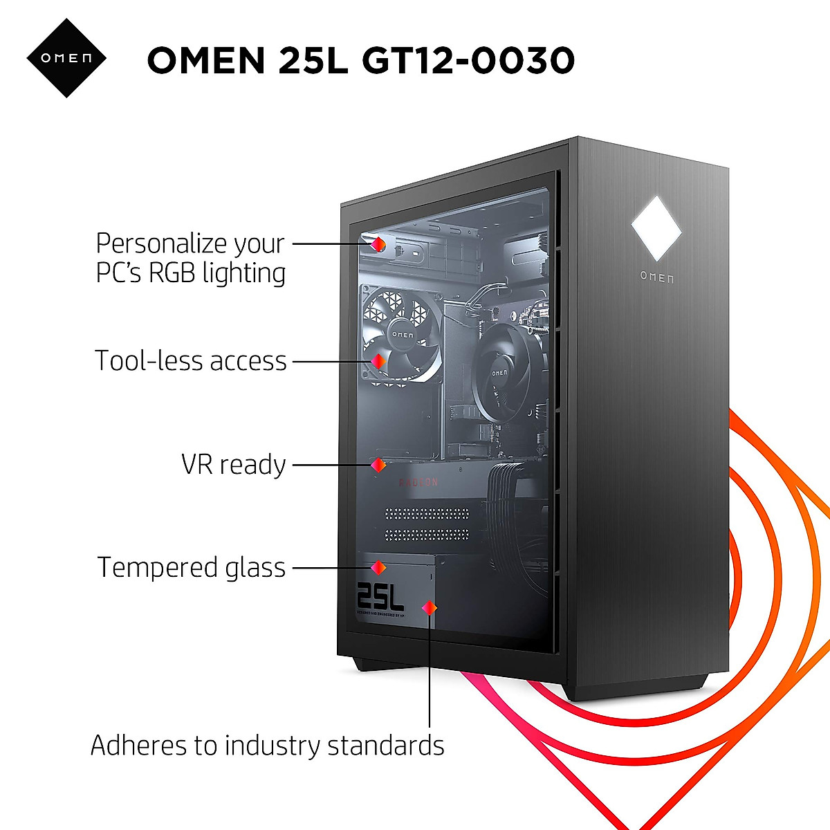 OMEN - GT12-0030 25L Gaming Desktop PC, AMD Radeon RX 5500, AMD Ryzen 7 3700X, HyperX 16GB DDR4 RAM, 512GB PCIe NVMe SSD, Windows 10 Home, VR Ready, RGB Lighting (GT12-0030, 2020 Model) Shadow Black