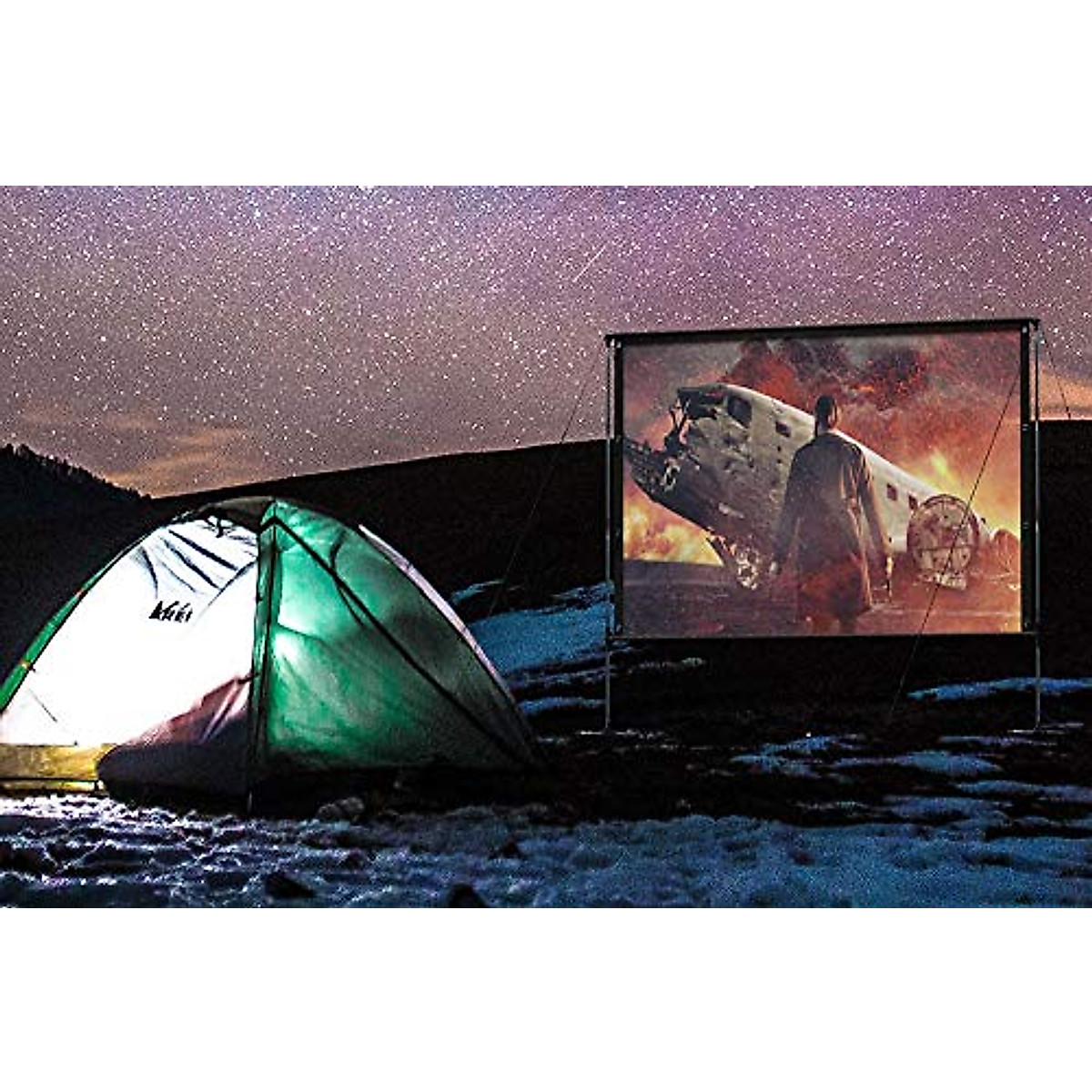 ZLXDP Portable Projector Screen Outdoor with Stand Bracket Screen 100 inch 16:9 4K 3D Fast Folding Projection Screen