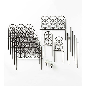 Plow & Hearth Montebello Decorative Metal Garden Edging with Crackle Glass Solar Lights, Outdoor Lighting Solutions, Six 18" L x 18" H Sections and Two 6" L x 18" H Sections