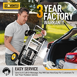 Upgraded 440 lb Capacity Folding Hand Truck Dolly Cart, 3 in 1 Convertible Hand Truck Dolly, Aluminum Dolly Hand Truck with Rubber Brake-Wheels, Anti-Slip Strip & 2 Bungee Ropes for Luggage Office Use