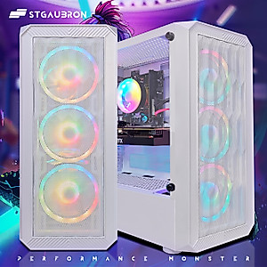 STGAubron Gaming Desktop PC, Intel Core i7-6700 up to 4.0G, 32G DDR4, 1T SSD, GeForce RTX 3060 Ti 8G GDDR6, 600M WiFi, BT 5.0, RGB Fan x 4, RGB Keyboard & Mouse & Mouse Pad, RGB BT Sound Bar, W10H64