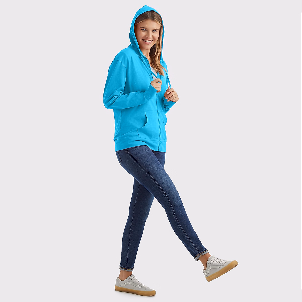 Hanes Womens Slub Knit Full-zip Hoodie, Textured Cotton Zip-up T-shirt For Fashion-hoodies, Process Blue, X-Large US