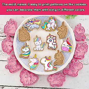 Leesgel Unicorn Party Decorations, 8 Styles Unicorn Cookie Cutters for Kids Birthday Party Supplies Favors, 3D Unicorn Biscuit Fondant Cookie Cutters Shapes for Baking