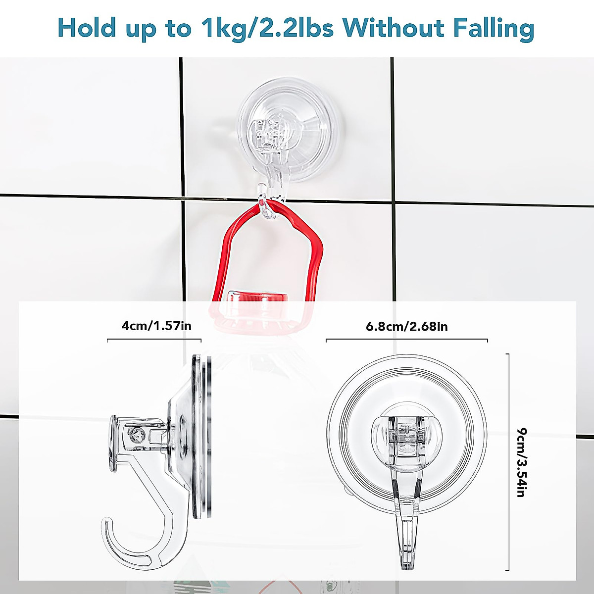 Shang Chiang Suction Hooks 2 Packs, Clear Powerful Push and Lock Vacuum Suction Cup, Multi-Purpose Suction Shower Hooks for Front Door Window Glass Kitchen Towel Loofah Utensils