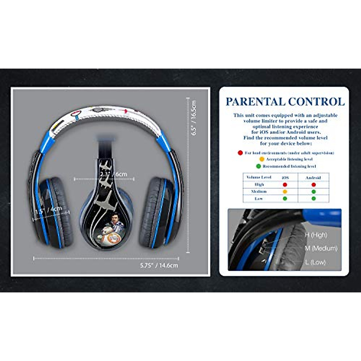 eKids Star Wars Ep 9 Kids Headphones, Adjustable Headband, Stereo Sound, 3.5Mm Jack, Wired Headphones for Kids, Volume Control, Foldable, Childrens Headphones Over Ear for School Home Travel (140)