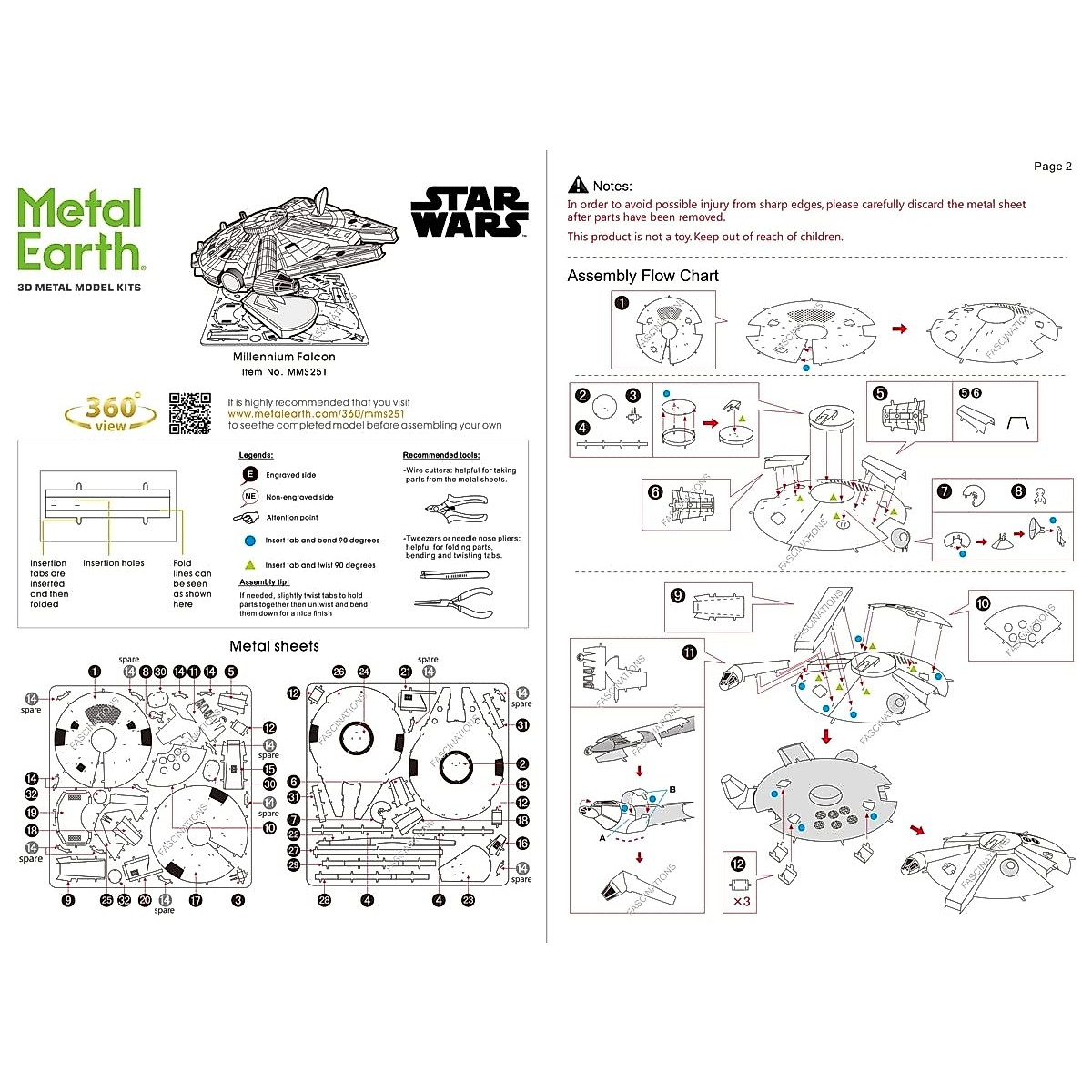 Metal Earth Fascinations Star Wars Millennium Falcon 3D Metal Model Kit Bundle with Tweezers