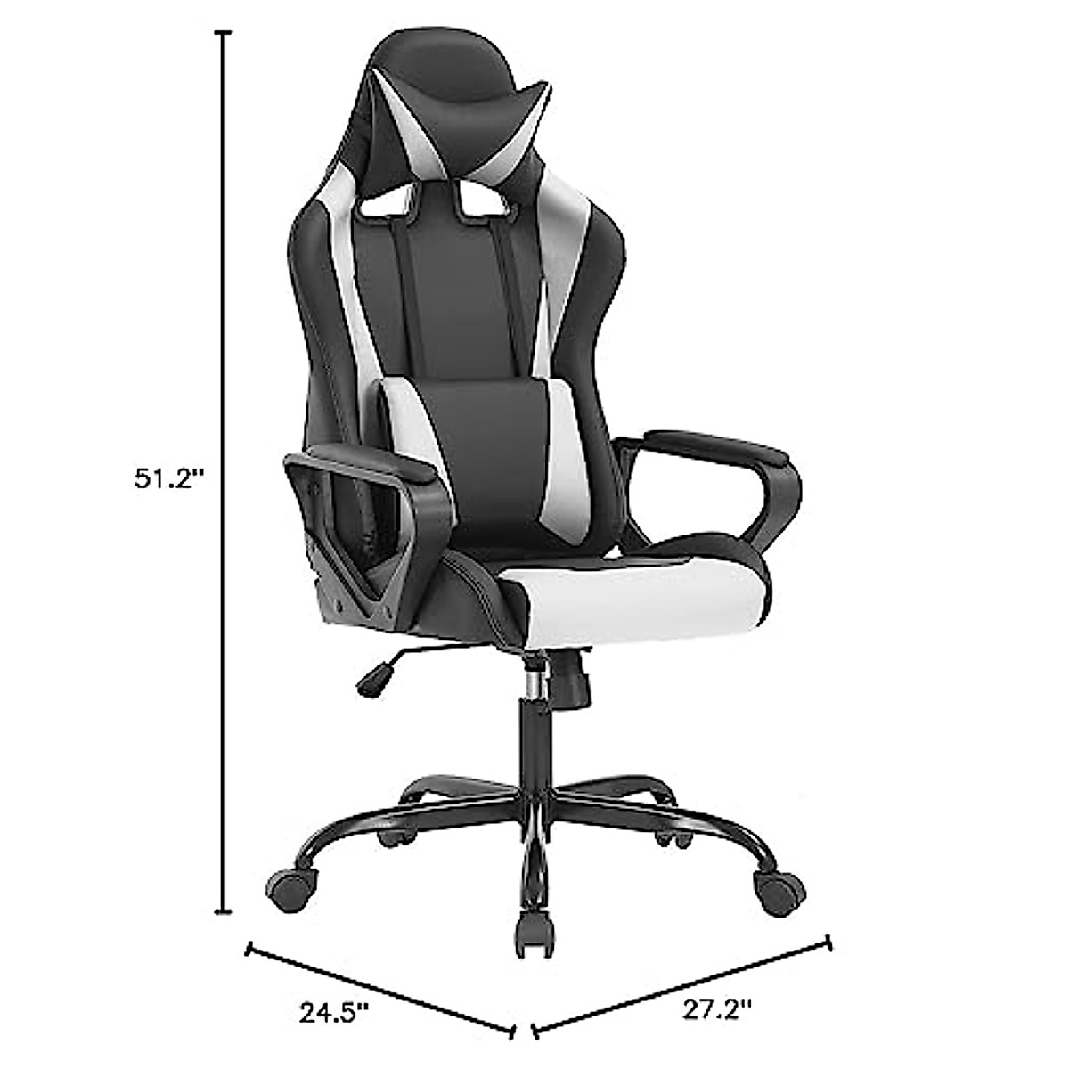 Ergonomic Office Chair PC Gaming Chair Cheap Desk Chair PU Leather Racing Chair Executive Computer Chair Swivel Rolling Lumbar Support for Women Men, White