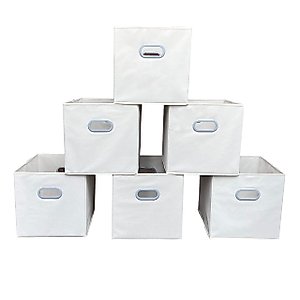 YXPIGG Collapsible Fabric 12 Inch Storage Cube with Handles, 6 Pack Foldable Organizer Bins for Shelves Closet Bedroom Nursery 12"x12"x12" White