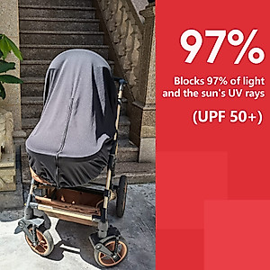 Sun Shade for Strollers, UV Sun and Sleep Shade Universal Fit for Baby Strollers, Blackout Stroller Cover, Breathable and Stops 99% of The Sun's Rays (UPF50+) Black