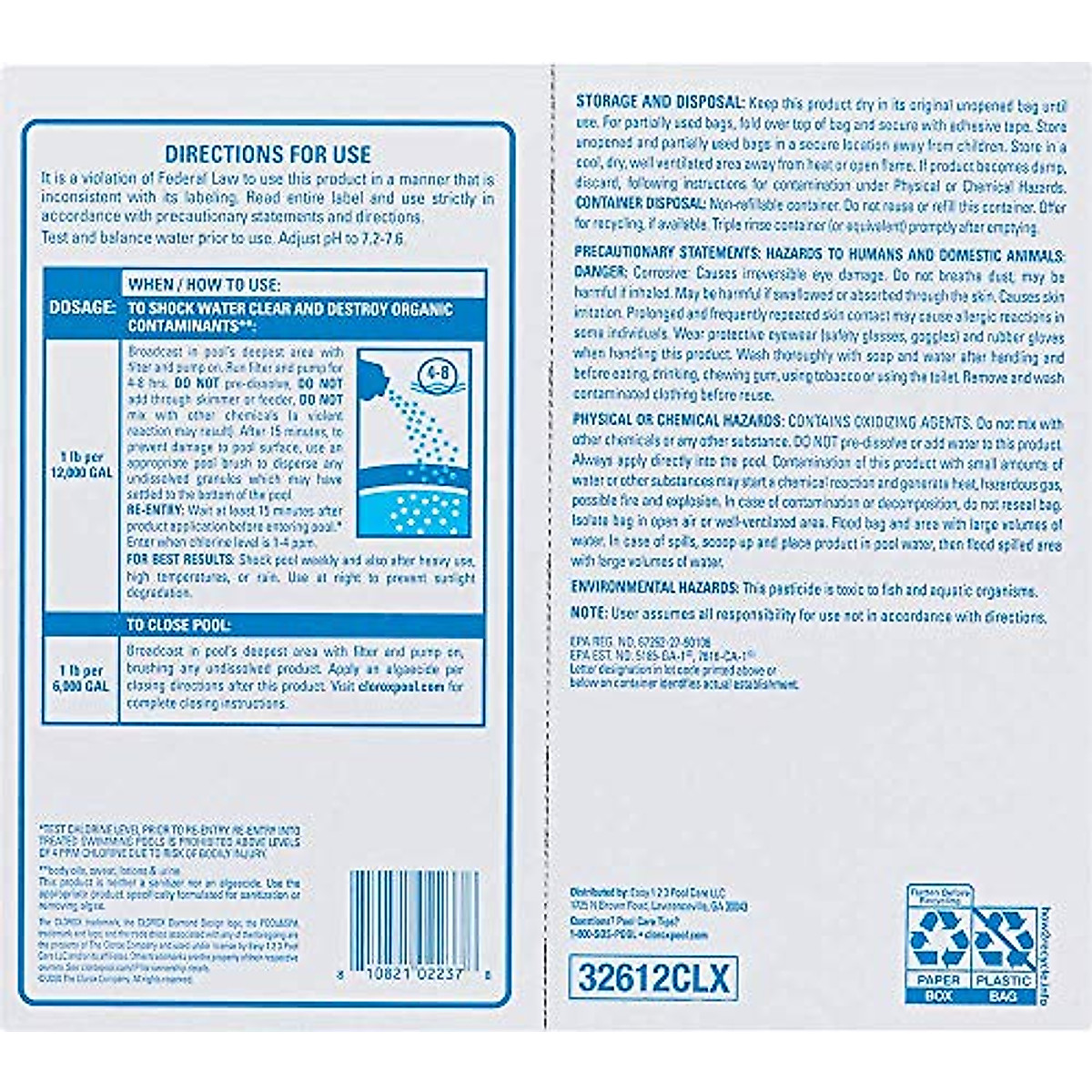 Clorox Pool&Spa 32312CLX Shock Plus, 12-Pound, White