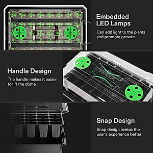 VIVOSUN 1-Pack 40-Cell Seed Starter Trays with 1 Set of LED Lights and 10"x20.75" Seedling Heat Mat, 3.6" Higher Cover, Adjustable Vents, Drainage Holes, Green Propagation Tray for Planting Seeds