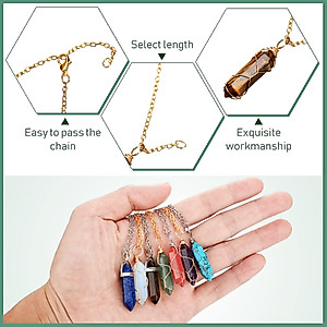 16 Pcs Healing Crystal Stone Necklaces Hexagonal Gemstone Pendant Necklace Full Wire Wrap Crystal Necklace Spiritual Crystal Jewelry Amethyst Necklace with Silver Gold Chains for Women