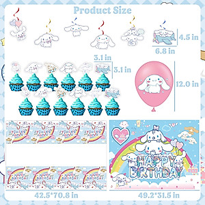 Kawaii Birthday Party Supplies Decorations Include Happy Birthday Banner, Balloon, Backdrop, Tablecloth, Hanging Swirls for Girls Birthday Party Supplies