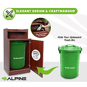 Alpine Restaurant Trash Bin Cabinet - Commercial Trash Can Garbage Receptacle Indoor with Tray Holder for 32 Gallon Garbage Bin (Mahogany)
