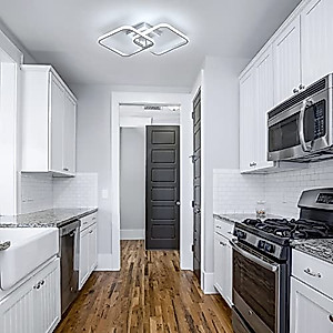 DELIPOP Ceiling Light Fixture, 23 Inch Sqaure Modern LED Ceiling Light, 42W Cold White 6500K Flush Mount Ceiling Light for Hallway Living Room Dinning Room Kitchen and Bedroom Acrylic Ceiling Lamps