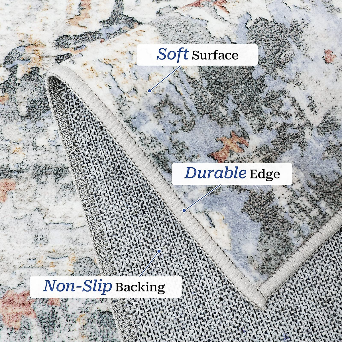 Miukiki 8x10 Area Rugs for Living Room,Anti-Slip Backing Washable Rug,Stain Resistant Modern Abstract Large Area Rug,Ultra-Thin Room Decor Rugs (Orange/Grey,8'x10')