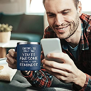 NOWWISH Inspirational Gifts for Men, Sometimes You Forget You're Awesome Coffee Mug, Funny Gifts for Him Husband, Dad, Boyfriend on Valentines Day Christmas - Navy Blue