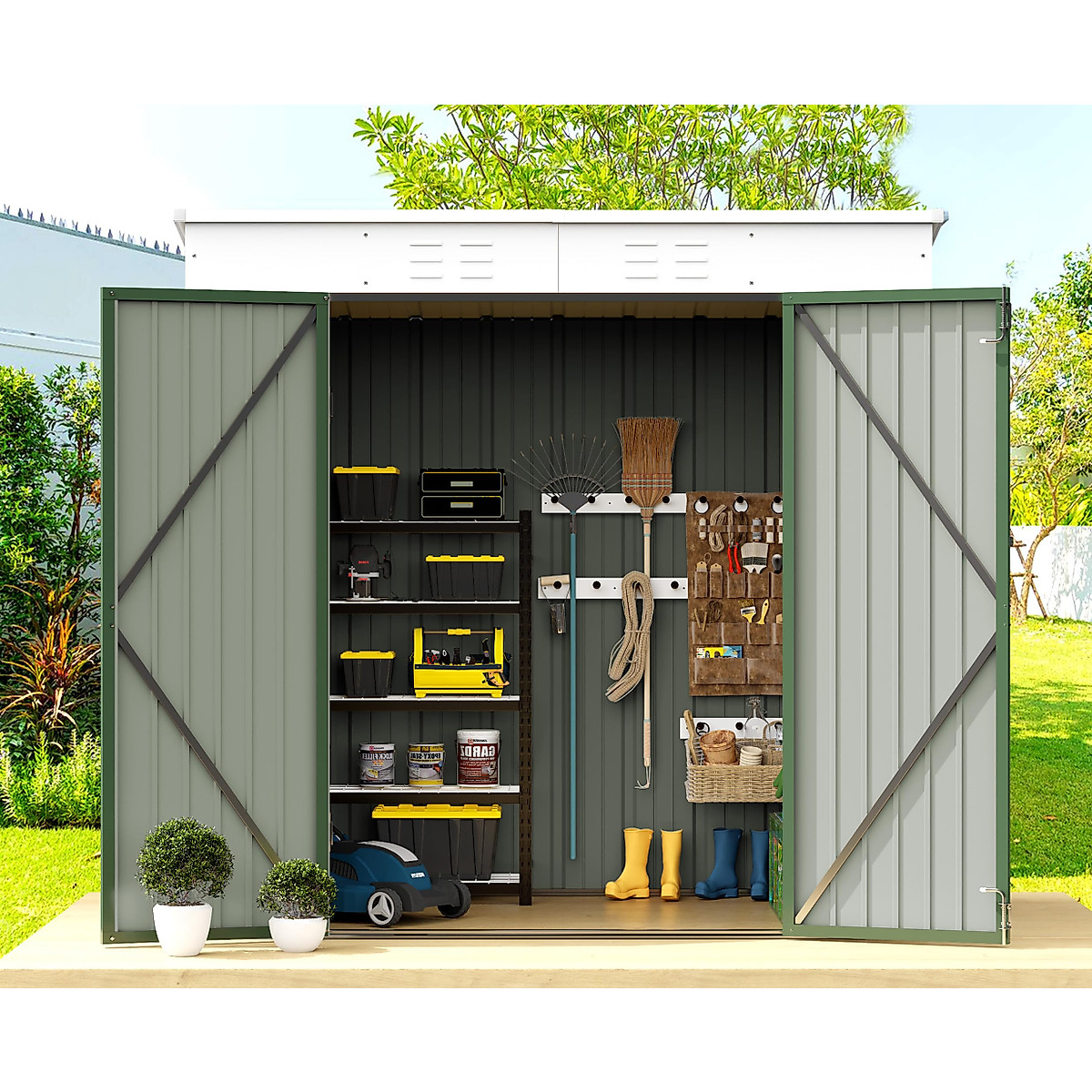 Greesum Outdoor Storage Shed 6x4FT All Weather Metal Garden Shed with Lockable Double Doors for Garden Tools, Toys and Sundries, Green