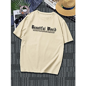 GORGLITTER Men's Graphic Print Short Sleeve T Shirt Round Neck Casual Tee Top Khaki Large