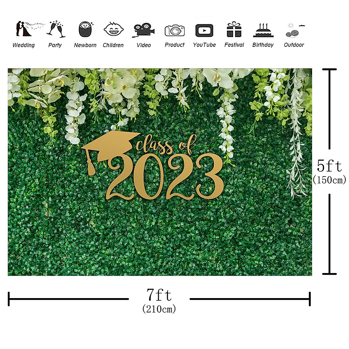 Aperturee Class of 2023 Graduation Photography Backdrop 7x5ft Green Leaves Wall Prom Congrats Grad Bachelor Cap Spring Still Life Grass Leaf Background Party Decorations Photo Studio Booth Prop Banner