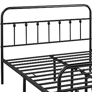 Topeakmart Full Size Victorian Style Metal Bed Frame with Headboard/Mattress Foundation/No Box Spring Needed/Under Bed Storage/Strong Slat Support Black