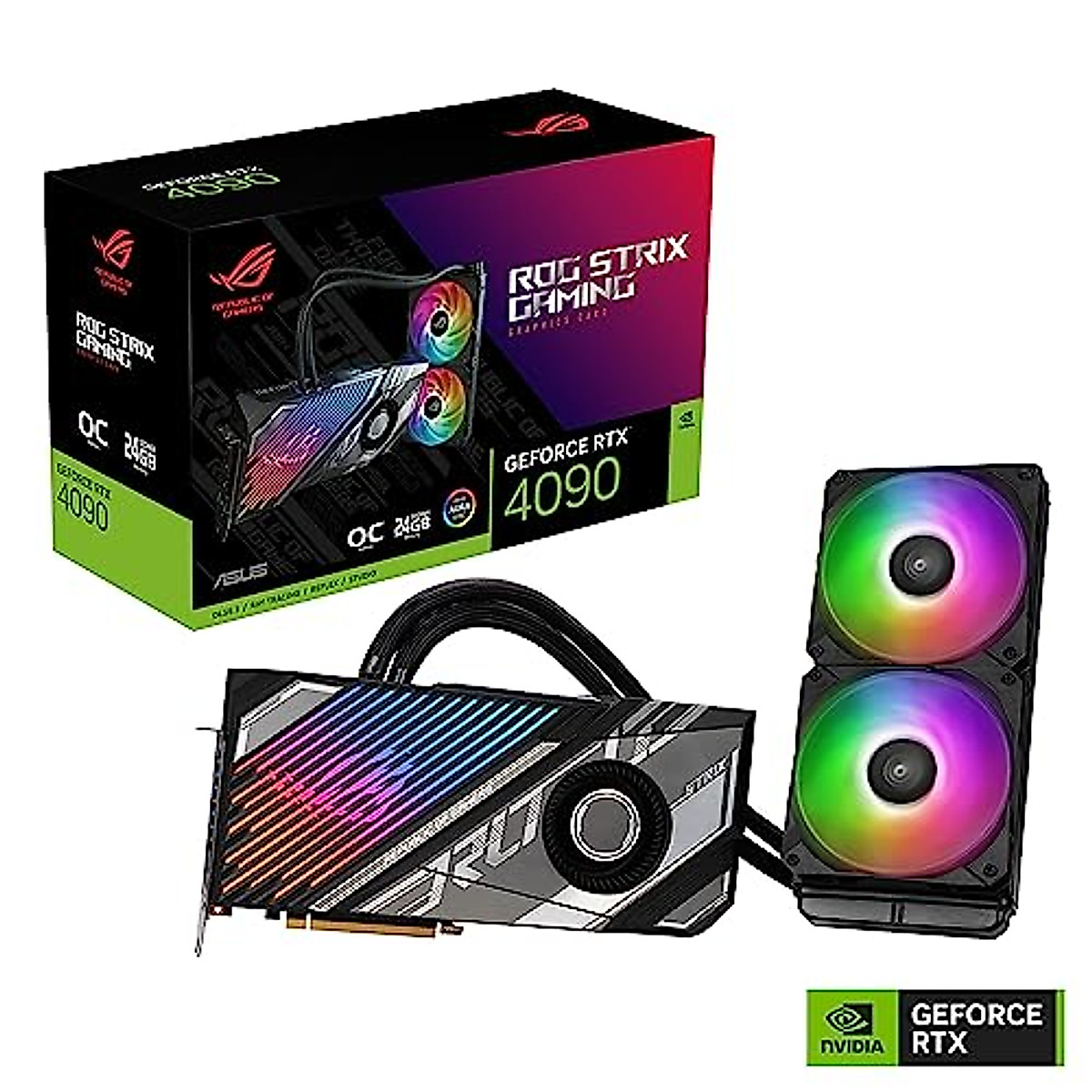 ASUS ROG Strix LC NVIDIA GeForce RTX™ 4090 OC Edition Gaming Graphics Card (PCIe® 4.0, 24 GB GDDR6X, HDMI® 2.1, DisplayPort™ 1.4a, Full-Coverage Cold Plate, 240 mm Radiator, 560mm tubing)