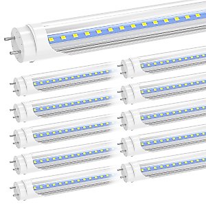 CNSUNWAY T8 LED Bulbs 4 Foot, Type A+B Tube Lights, 18W 2400LM 6000K, Plug & Play or Ballast Bypass, Single-Ended or Double-Ended, T8 T10 T12 Fluorescent Light Bulbs Replacement, ETL Listed (10 Pack)