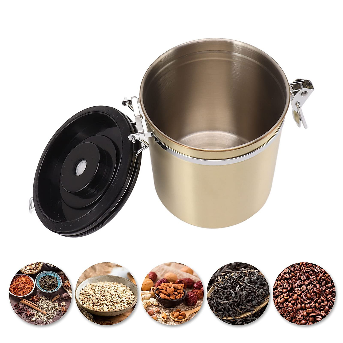 Airtight Coffee Canister, Stainless Steel Canister Coffee Storage Container with Airtight Lid Date Tracker and Measuring Spoon Coffee Grounds and Beans Container Coffee Jar for Beans Ground Tea(1.5L)