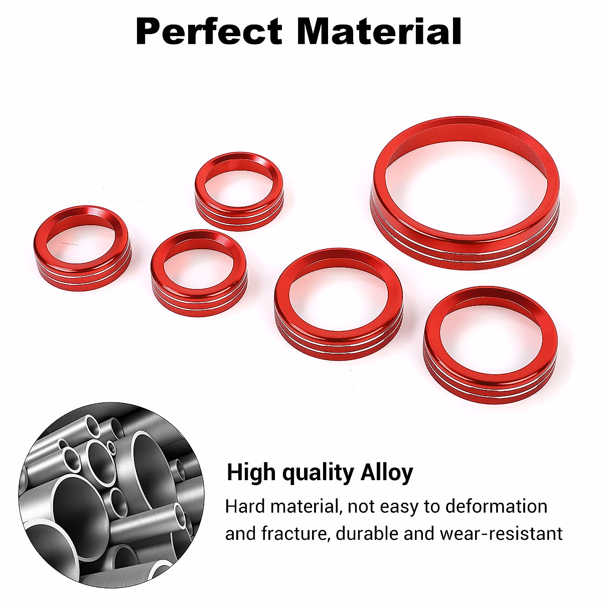 JWWY Air Conditioner Headlight Switch Knob 4WD Wheel Drive Trailer Gear Switch Knob Cover for 2021-2024+ Ford Bronco Accessories Aluminum Alloy 6PCS Red（Don't fit Bronco Sport）